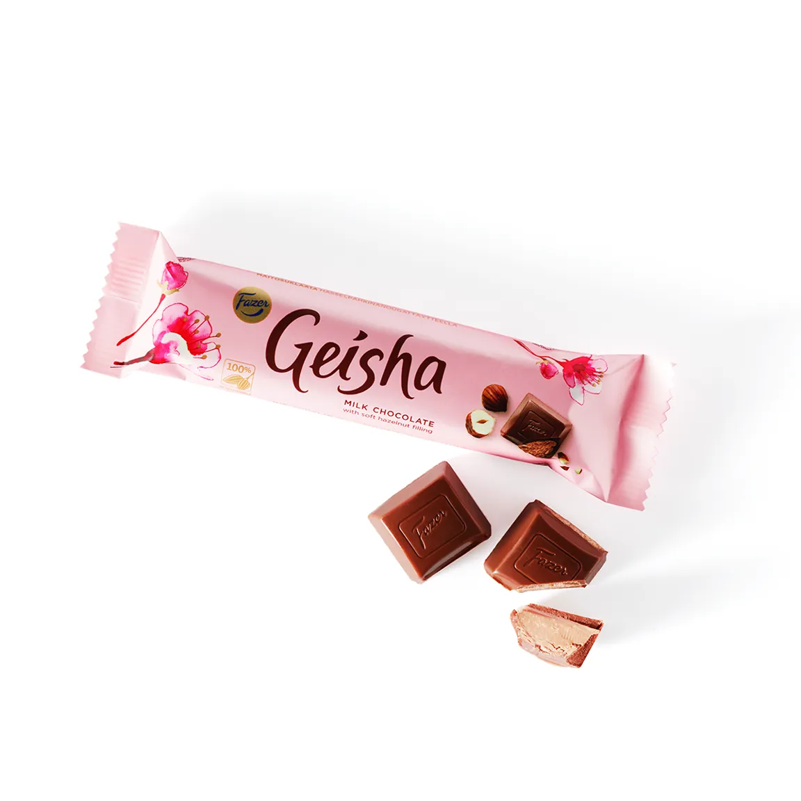 Geisha milk chocolate with soft hazelnut filling 37 g - Fazer.com