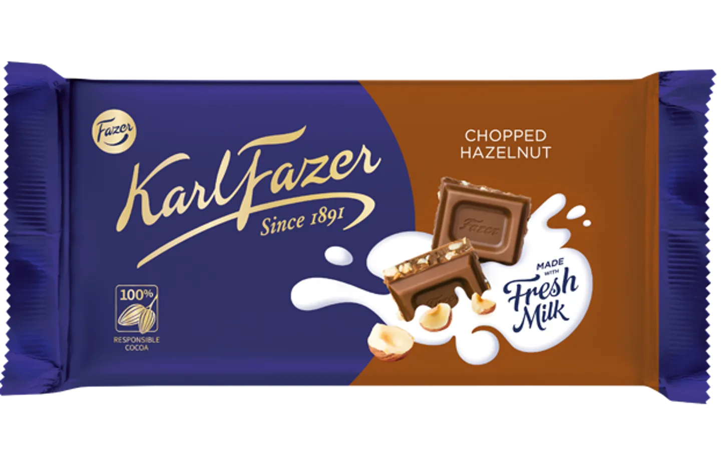 Karl Fazer milk chocolate with chopped hazelnuts 145 g - Fazer.com
